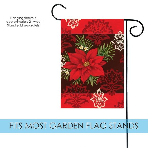 toland | Holiday | Red Damask Christmas Poinsettia Flower Toland Flag ...